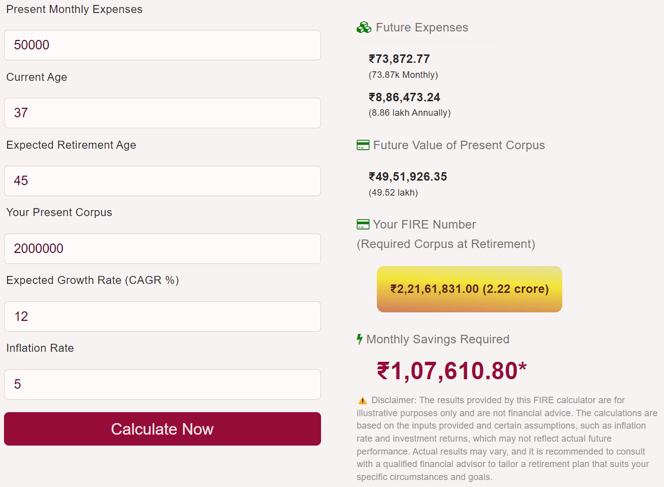 FIRE Calculator | Calculate Your Early Retirement Corpus